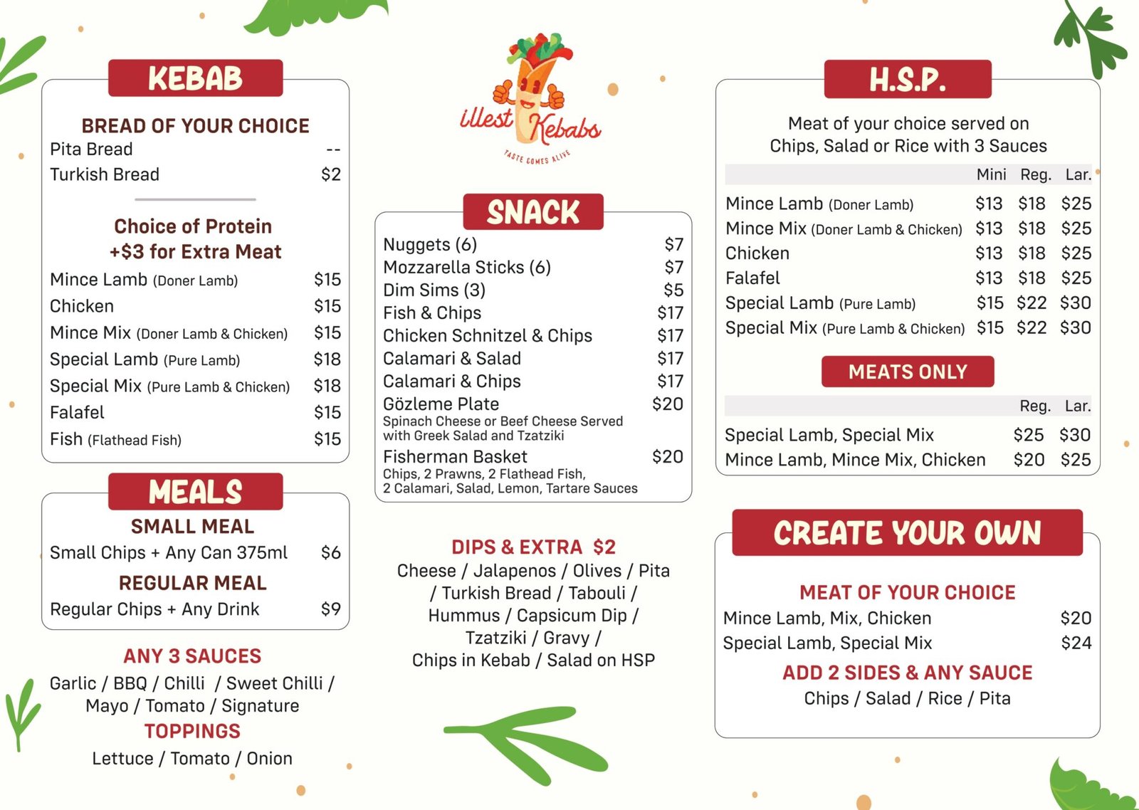 Illest Kebabs Melbourne Menu | HSPs, Doner Kebabs & Catering
